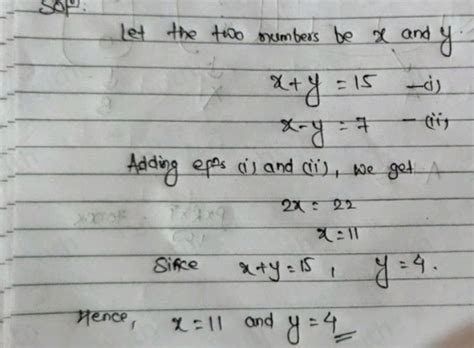 solved 33 the sum of two numbers x and y is 15 and their difference