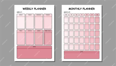 Vector De Plantilla De Planificador Semanal Y Planificador Mensual