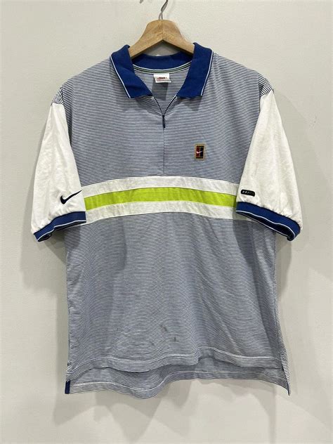 Vintage 90s Nike Challenge Court Polo Shirt Zip Striped Etsy