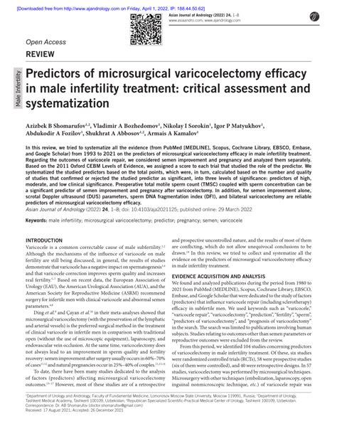 Pdf Predictors Of Microsurgical Varicocelectomy Efficacy In Male