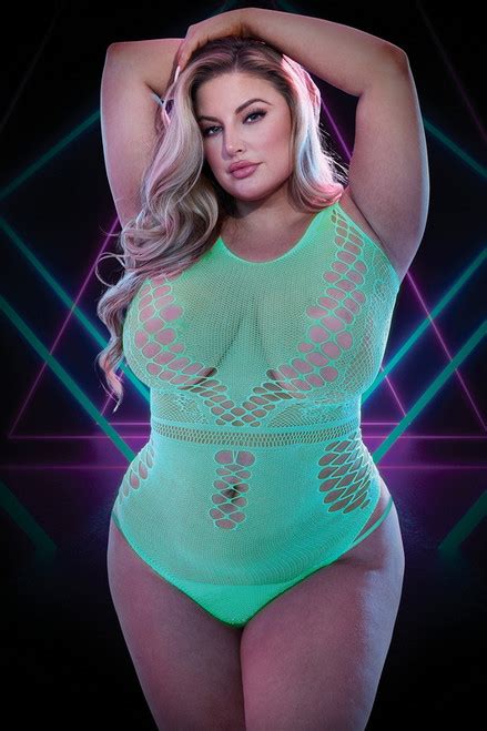 Plus Size Glow In The Dark Hosiery Cutout Lingerie Teddy Spicy Lingerie