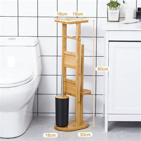 Staande Wc Garnituur Van Bamboe Met Toiletpapierhouder En Wc