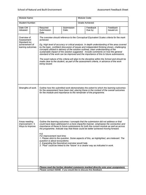 Cw Feedback Template Nbe 1 Pdf Learning Critical Thinking