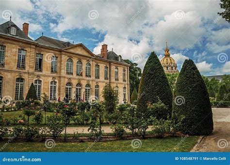 Rodin Museum Building Gardens And Les Invalides Dome In Paris