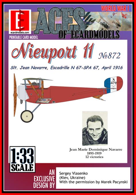 133 Aces Nieuport 11 Jean Navarre No 872 Red Scheme Paper Models