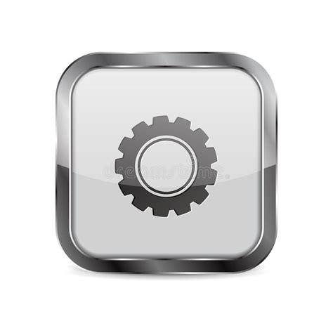 Web Button Settings Square 3d Icon With Metal Frame Stock Vector