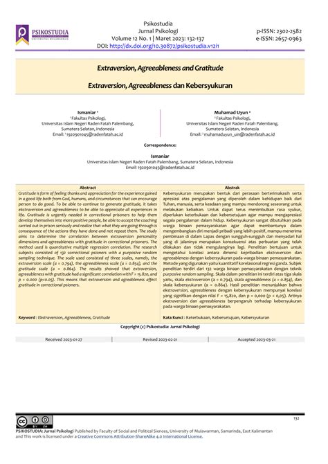 Pdf Extraversion Agreeableness And Gratitude