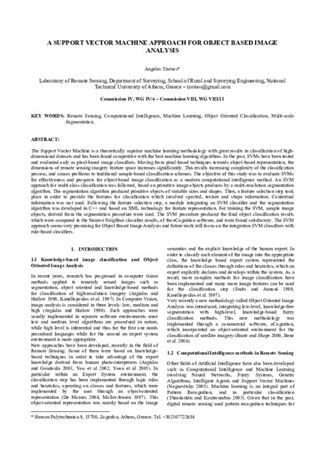 Pdf Support Vector Machine Classification For Object Based Image Analysis