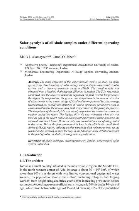 Pdf Solar Pyrolysis Of Oil Shale Samples Under Different Operating Conditions