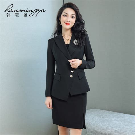 韩茗雅高端职业装套装女秋气质卡其色西装正装酒店经理上班工作服虎窝淘