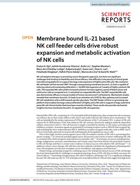 Pdf Membrane Bound Il 21 Based Nk Cell Feeder Cells Drive Robust