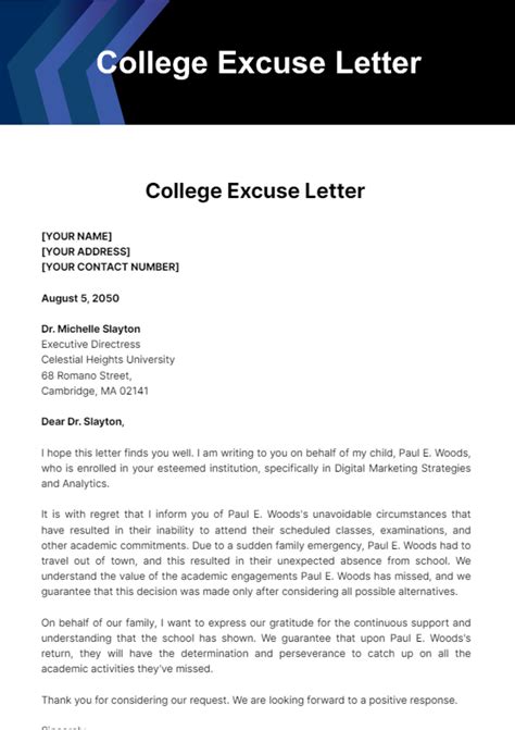Free Excuse Letter Templates Editable And Printable