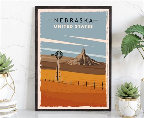 Retro Style Travel Poster Nebraska Vintage Rustic Poster Print Home