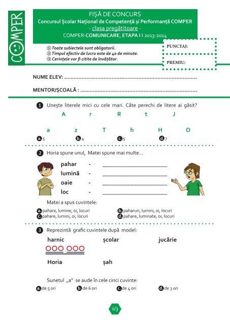 59 Fise Comper Clasa Pregatitoare Excelent