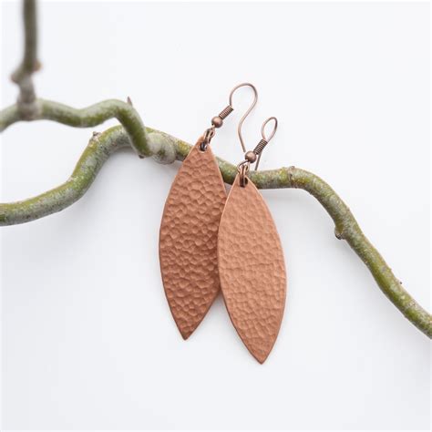 Earrings Hammered Copper Leaf Copper Uncovered