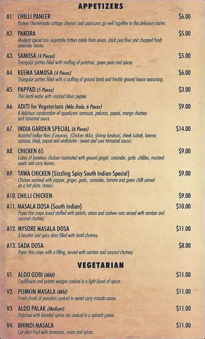 India Garden Garland Buffet Menu Fasci Garden