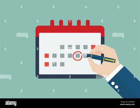 Hand With Pen Mark On Calendar Date Person Draws Red Mark Around A