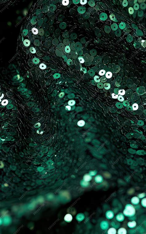 Deep Green Colored Sequin Fabric Texture Premium Ai Generated Image