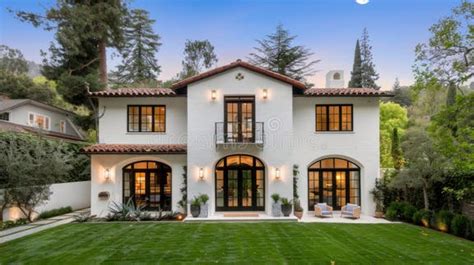 A Stunning Mediterranean Style Home Showcases Warm Lights Against A