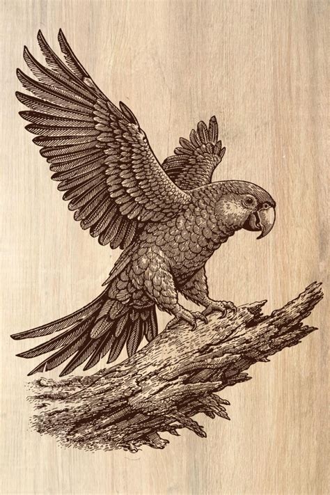 Parrot Engraving Digital Download Flying Parrot Illustration