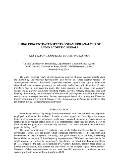 Pdf Using Concentrated Spectrogram For Analysis Of Audio Acoustic Signals