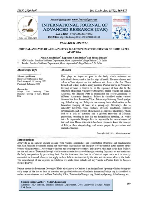 Critical Analysis Of Akala Palitya Wsr To Premature Greying Of Hairs