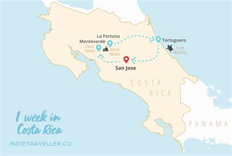 Costa Rica Map Travel Itinerary