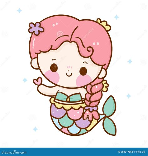 可爱的美人鱼矢量图，含有心形卡瓦伊女孩卡通童话魔幻角色淡色 向量例证 插画 包括有 动画片 女孩 203017868