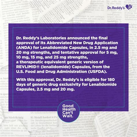 Dr Reddys Laboratories Announces Approval For Lenalidomide Capsules