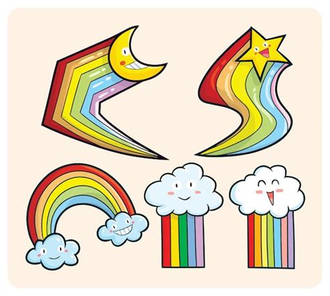 Premium Vector Cute Cartoon Characters With Rainbow Element
