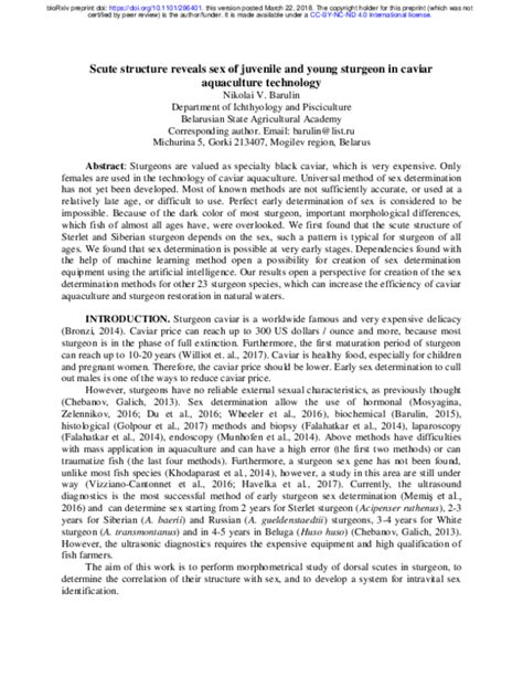 Pdf Scute Structure Reveals Sex Of Juvenile And Young Sturgeon In