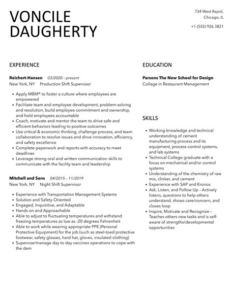 Shift Supervisor Resume Samples Velvet Jobs