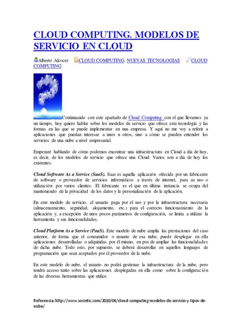 Modelos De Servicio En El Cloud Pdf Computación En La Nube