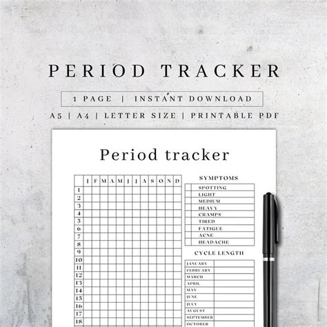 Printable Period Tracker Symptom Tracker Period Journal Ovulation