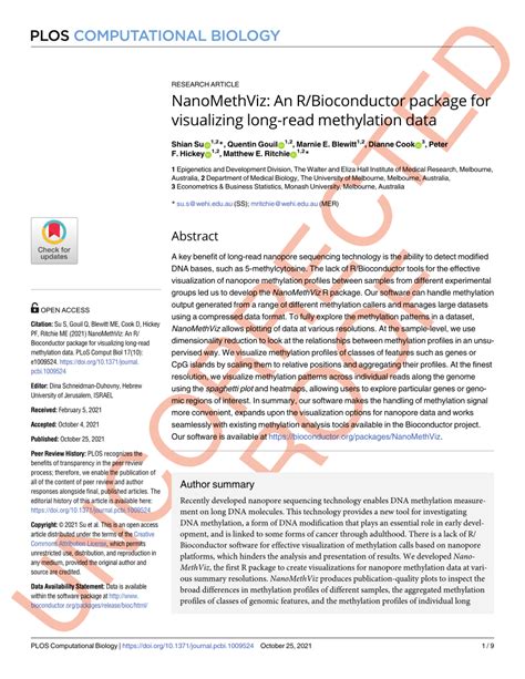 Pdf Nanomethviz An Rbioconductor Package For Visualizing Long Read Methylation Data