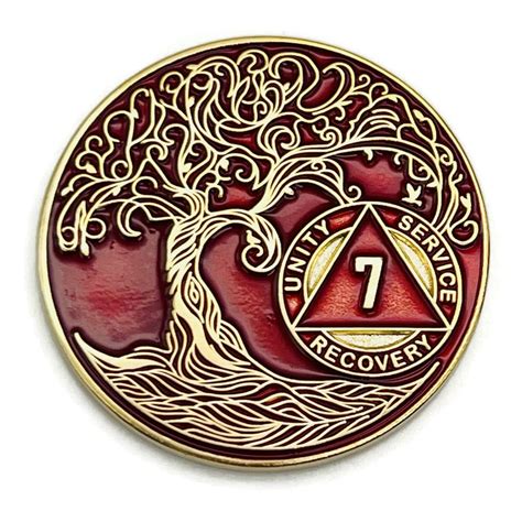 7 Year Twisted Tree Of Life Aa Medallion Chip Coin Red Velvet Box