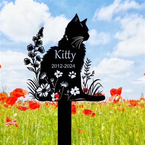 Personalized Metal Cat Grave Markercat Memorial Stake With Flowers