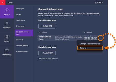 Using The Blocked And Allowed Apps Settings Screen In Avast Antivirus Avast
