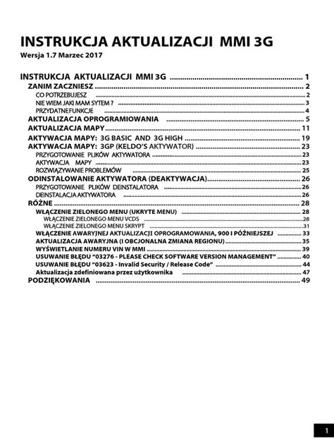 Instrukcja Aktualizacji Dla Mmi 3g V17pl Pdf