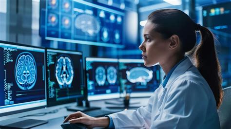 Side View Doctor Women Using Computer With Ai Artificial Intelligence