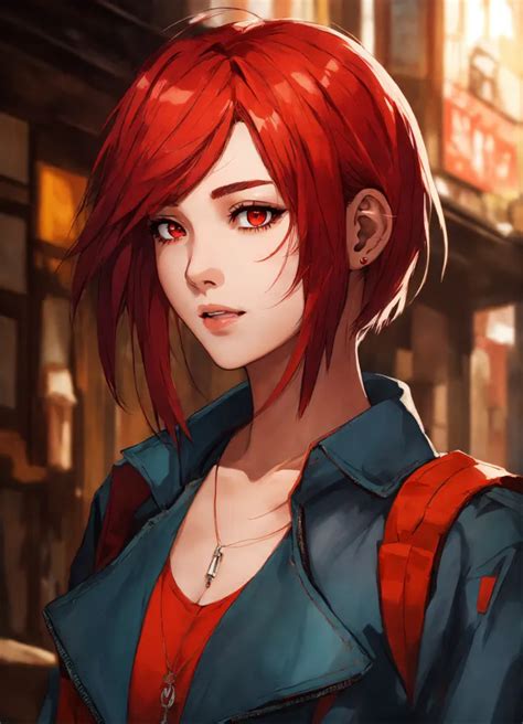 Anime Girl With Short Spiky Red Hair