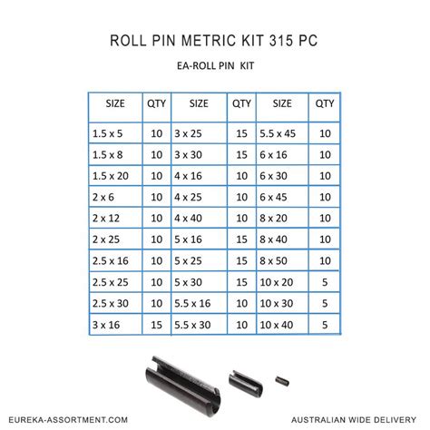 Eureka Assortment Roll Pin Metric Kit 315 Pc
