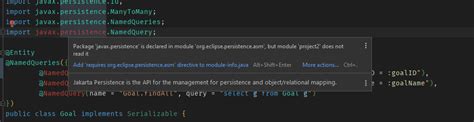 Jpa Intelij Java Persistence Imports Work Except For Namedquery Stack Overflow