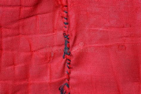 Red Old Ragged Fabric Sewn With Black Thread Stock Image Image Of Color Cotton 344257535