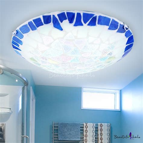 Mosaic Circular Flush Ceiling Light Glass One Light Blue Edge Ceiling