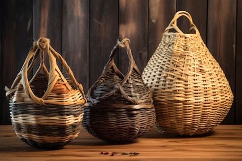 Premium Ai Image Handmade Baskets In Different Shapes And Sizes