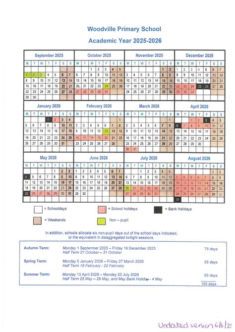 Woodville Primary School Term Dates 25 26 Revised Sch