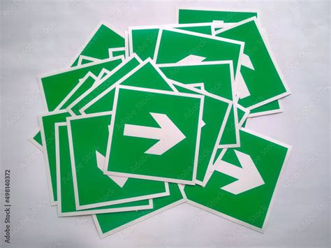 Fire Exit Sign Or Sign Fire Escape Pile Of Evacuation Arrow Stickers