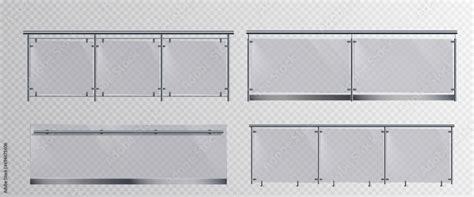 Glass Banister For Balcony Or Terrace Fence Realistic Vector Set Of Horizontal Handrail With