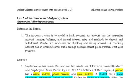 Lab 6 Oop With Java Inheritance And Polymorphism Tutorial Studocu